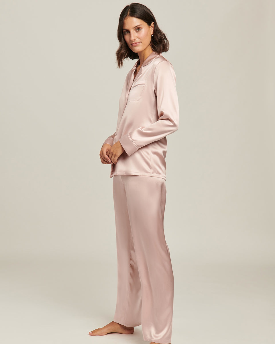 Ginia - Fine Finishes Silk Pyjama Set - Silver Pink – French Bikini